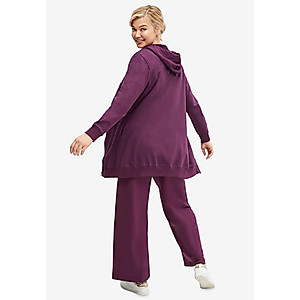 Ellos Women's Plus Size Long Zip Front Hoodie French Terry Long Oversized Lightweight Jacket - 3X, Black