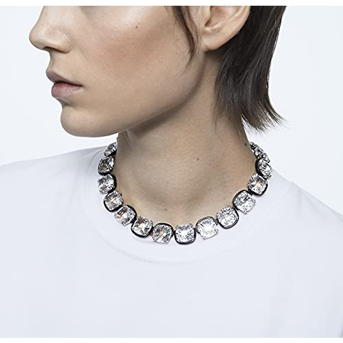 SWAROVSKI Harmonia All-Around Choker Necklace, Clear Cushion-Cut Crystals, Mixed Metal Finish Chain, Part of The Harmonia Collection