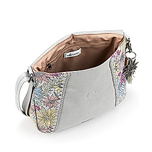 Sakroots Foldover Crossbody Bag in Cotton Canvas with Adjustable Strap, Blush Flower Garden