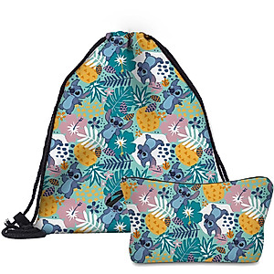 yindelas Stitch stuff Gift for girl 2-piece Set Drawstring Backpack Camping Travel Training Beach Gym Bag