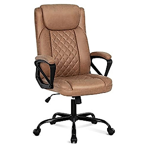 Misolant Office Chair, Executive Desk Chair, Comfortable Computer Chair, Executive Chair Thick Armrest, Big and Tall Office Chair with Adjust Height, PU Leather Office Chair (Dark Brwon)