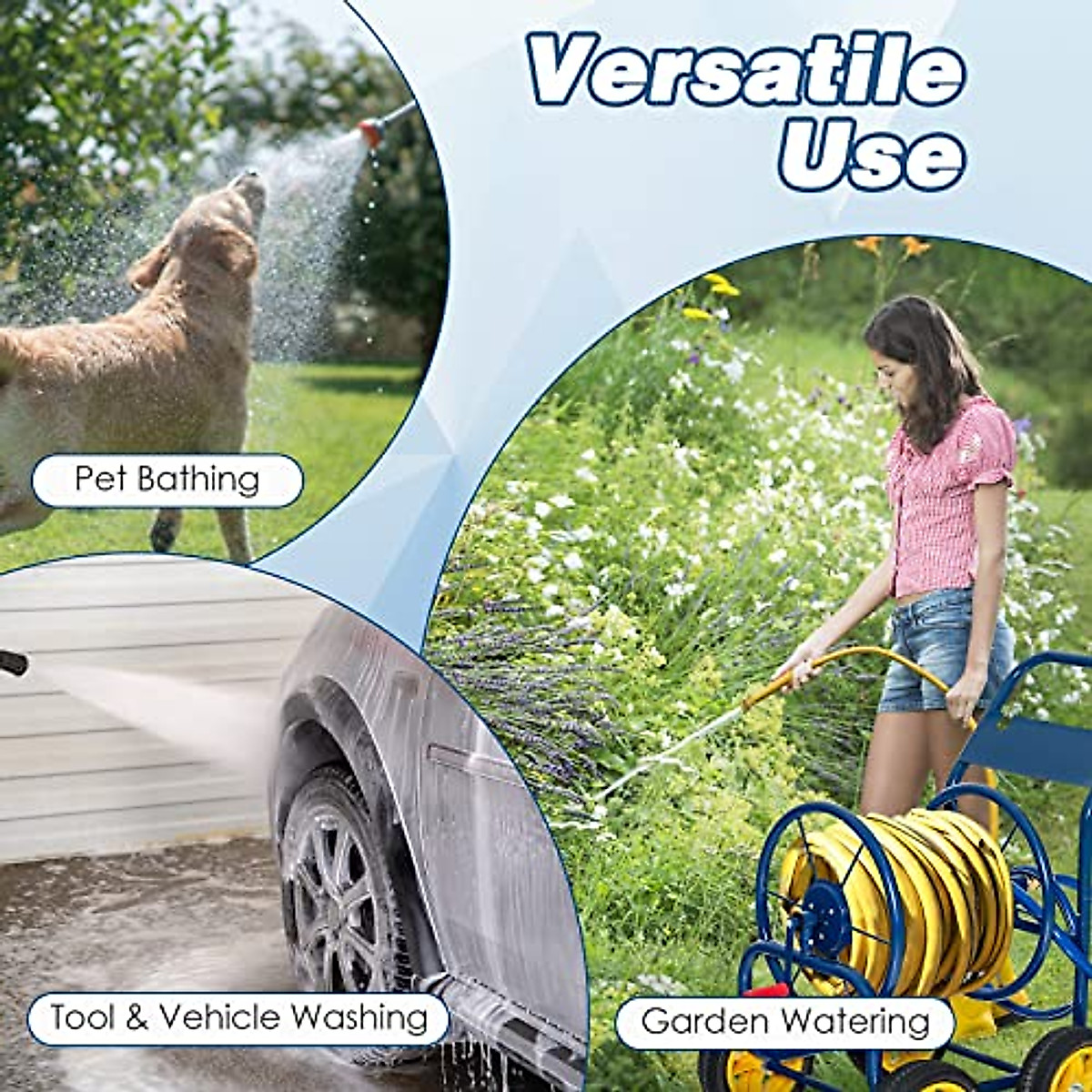 Goplus Garden Hose Reel Cart, Heavy Duty Water Planting Cart w/Non-slip Crank Handle, 4 Solid Wheels, Outdoor Hose Reel Holds 330 FT of 3/4", 5/8” & 400 FT of 1/2" Hose for Garden Yard Lawn Farm