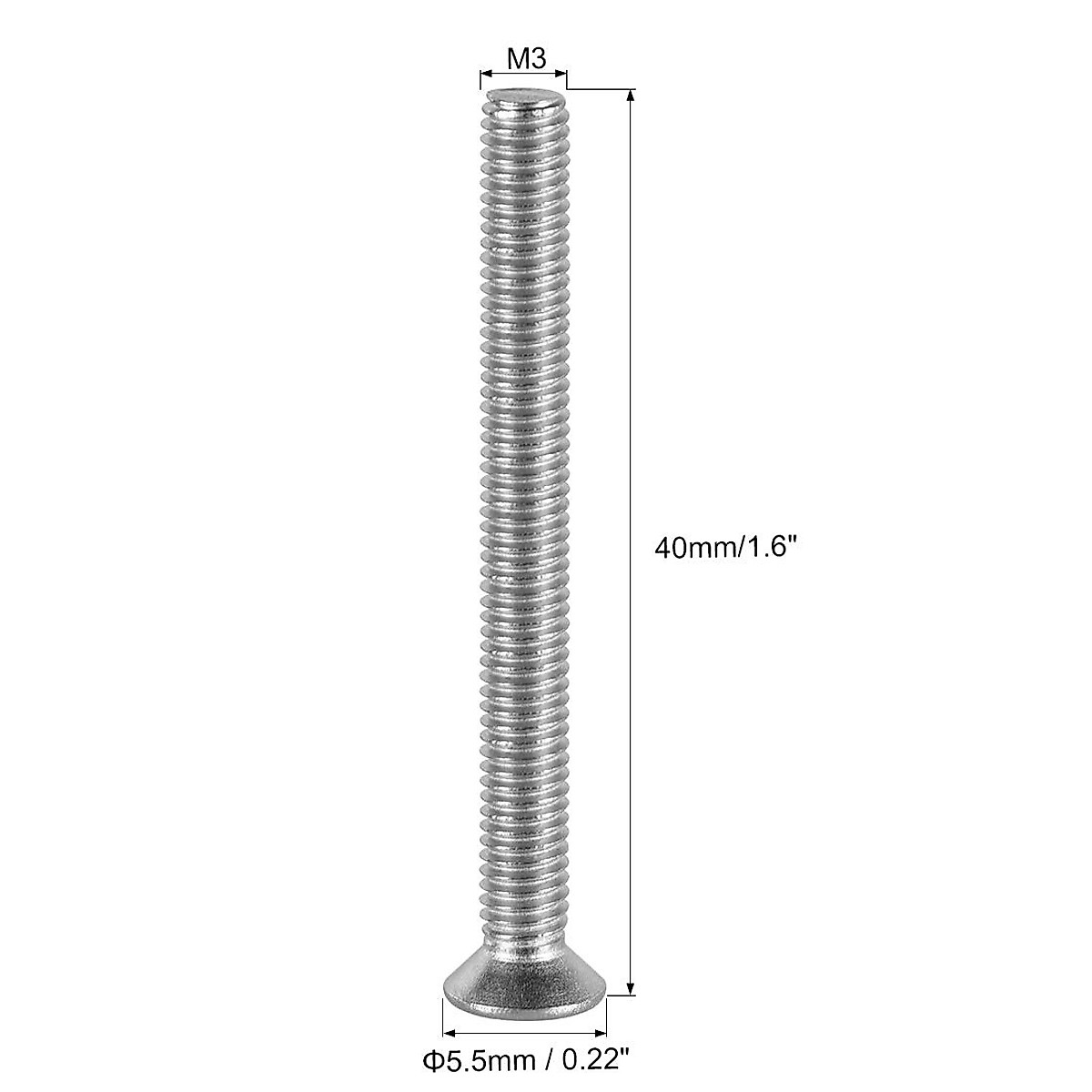 uxcell M3x40mm Flat Head Machine Screws, Phillips Cross Screw, 304 Stainless Steel, Fasteners Bolts 30Pcs