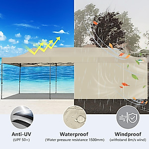 COBIZI 10x30 Heavy Duty Pop up Canopy with 8 sidewalls Stable Wedding Outdoor Tents for Parties Canopy Pop Up Party Tent UPF 50+ Waterproof Commercial Gazebo with Roller Bag, Khaki(Windproof Upgraded)