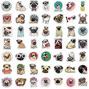 100 Pack Cute Pug Dog Stickers for Water Bottle Car Laptop, Waterproof Aesthetic Trendy Sticker, Great Gift for Pug Lover Kids Teens