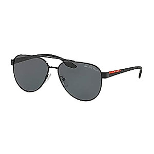 Prada PS54TS LIFESTYLE 1AB5Z1 58M Black/Grey Polarized Pilot Sunglasses For Men + BUNDLE with Designer iWear Complimentary Eyewear Care Kit