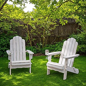 Walker Edison Sully Classic Solid Acacia Wood Outdoor Folding Adirondack Chair, 38 Inch, White Wash