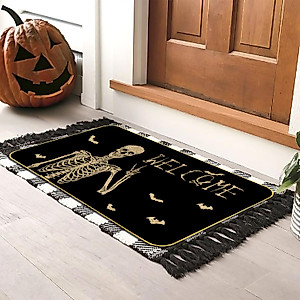 ARTUFAN Halloween Skull Doormat - Funny and Spooky Welcome Mat, Low-Profile Non-Slip Entr Door mat Living Room Kitchen Floor Mat Home Halloween Indoor Outdoor Decoration - 17" x 29"