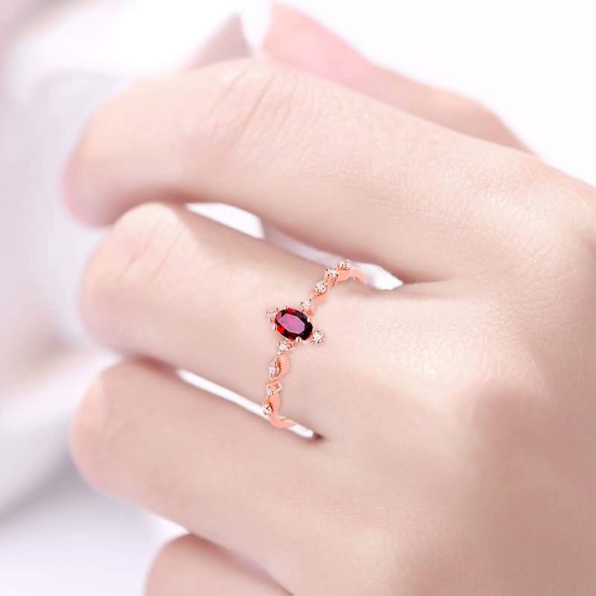 KnBoB Women Infinity Oval Shape 0.25ct Ruby Ring 18K Rose Gold Promise Wedding Engagement Bridal Anniversary Ring Size 6.5