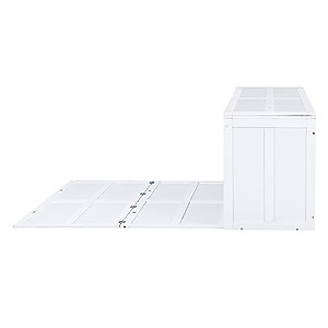 DEYOBED Wooden Queen Size Murphy Bed Frame with Rotable Desk and 2 Storage Shelves, Suitable for Small Bedrooms, Studio Apartments, and Multi-Functional Rooms, Space Saving, White
