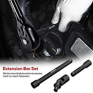 Eastvolt Mechanic Tool Kits, Drive Socket Set, 46 Pieces, with 72 Teeth Reversible Ratchet, Metric/SAE (ASK06)