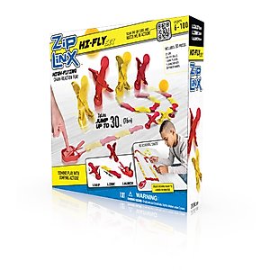 Zip Linx Jumping Domino Action - Hi-Fly Set | Chain Reaction Game - Create Unlimited Designs | Includes 22 ZipLinx, 3 Hi-Fly Balls, and 1 Launcher Key