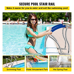 VEVOR Pool Handrail, 2Pack 30"x30" Swimming Pool Stair Rail, 304 Stainless Steel Stair Pool Hand Rail Rated 375lbs Load Capacity, Pool Rail with Quick Mount Base Plate, and Complete Mounting Accessory