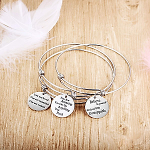 Jvvsci 3PCS Stainless Steel Inspirational Charm Bracelets Jewelry Set Engraved Message Motivational Expendable Bangles for Women Girls