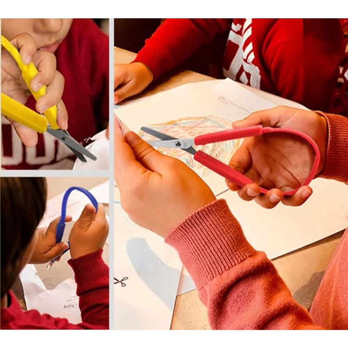 QIANG Loop Scissors for Children and Teens, Right and Lefty Support, Easy-Open Squeeze Handles Safety Scissors Toddler Safety Craft Scissors Student & Children's Handmade Scissors(6-Pack)