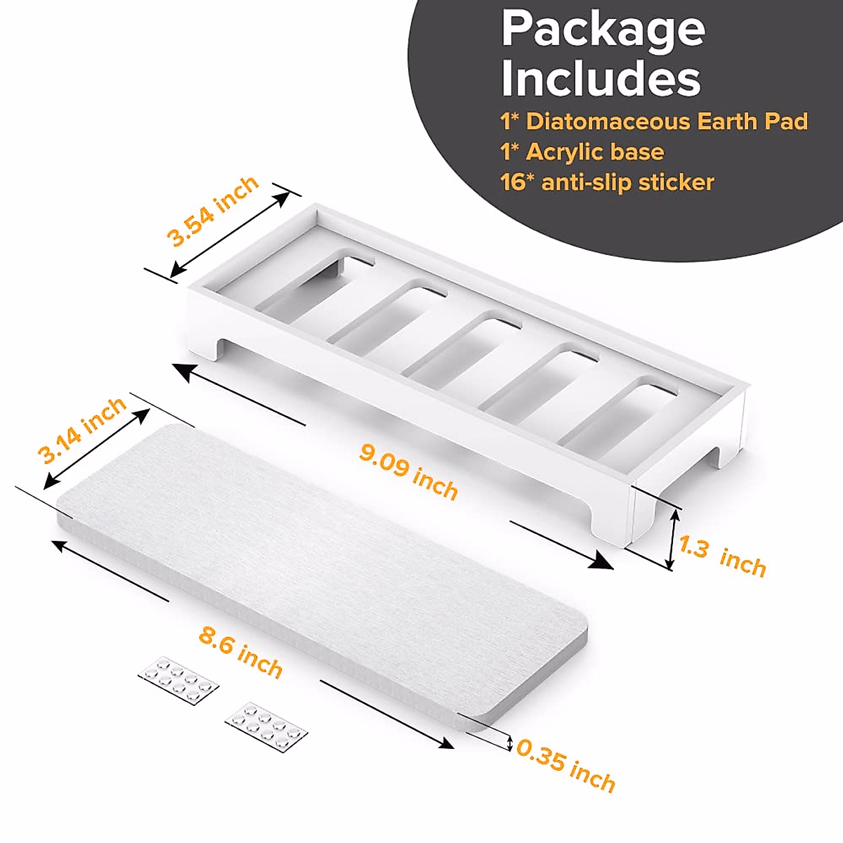 Sink Caddy, EnjoyNest Instant Dry Sink Organizer Sponge Soap Holder for Kitchen Sink Bathroom Countertop Fast Drying Rack Counter Tray Water Absorbing Stone Pedestal Stand Riser for Bottle Brush-White