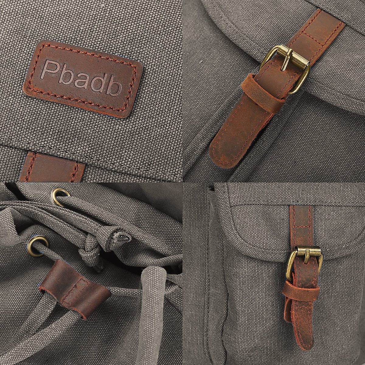 Canvas Backpack for Women Cover Vintage Travel Casual Rucksack School Book Bag Genuine Leather Trimming (Dark gray)