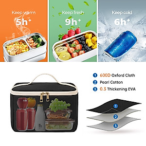 ETRONIK Lunch Backpack for Women, 17.3 Inch Laptop Backpack with USB Port, Stylish Nurse Backpack Teacher Work Bag with Insulated Cooler Lunch Box for Women Men/Travel, Black