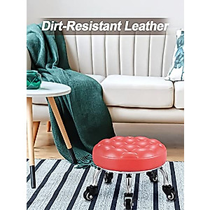 Lorvain Low Rolling Stool with Wheels, Roller Seat Short Stool with Universal Swivel Caster Wheels Leather Little Low Small Stools on Wheels for Home Garage to sit on- Mesh Red