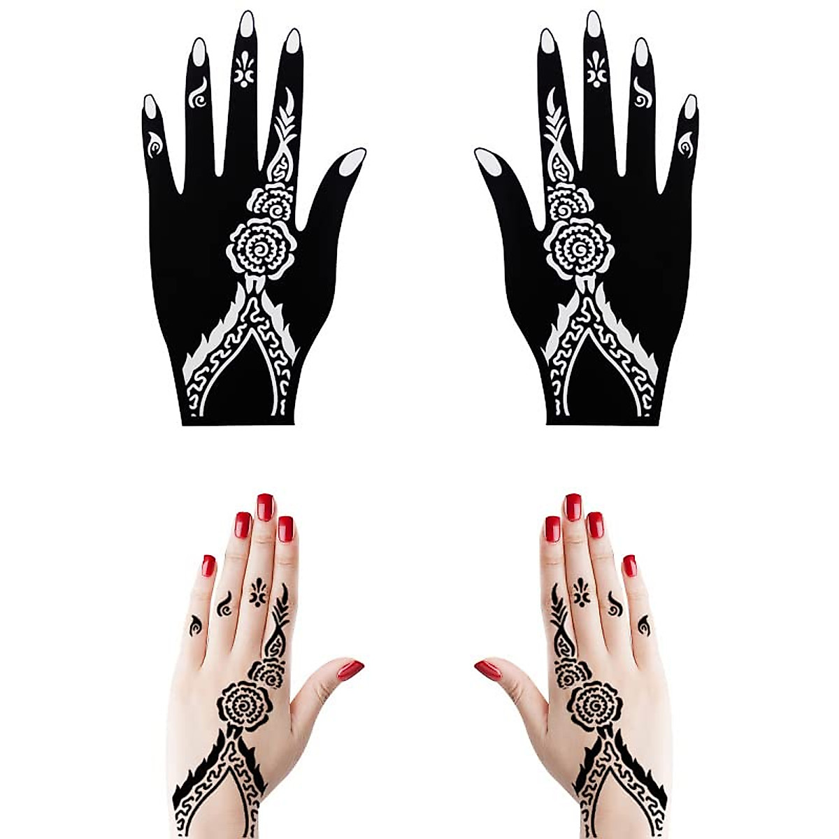 Kotbs 18 Sheets Temporary Tattoo Stencils, Indian Arabian Henna Tattoo Stencils, Glitter Airbrush Tattoo Stickers for Women Boys Girls Hand Body Art