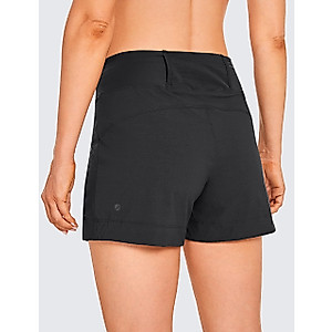 CRZ YOGA Women's Lightweight Mid Rise Hiking Shorts 4'' - Stretch Athletic Summer Travel Outdoor Golf Shorts Zip Pockets Ink Gray Medium