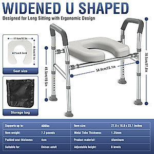 Raised Toilet Seat with Handles, Width & Height Adjustable Raised Toilet Seat, FSA/HSA Eligible 400lb Armrests & Wide Seat, Standard Raised Toilet Seat for Seniors, Pregnant, Handicap, Fit Any Toilet