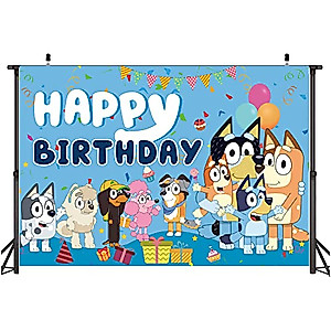 Blue Dog Birthday Party Supplies, Birthday Party Backdrop Decorations, Happy Birthday Photo Banner for Boys Girls Birthday Baby Shower Party Decoration (3x5Ft)