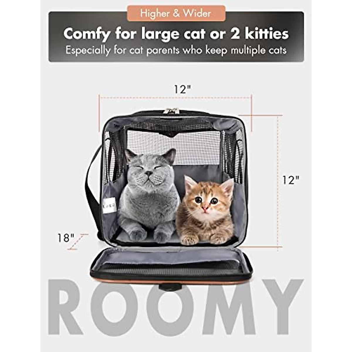Lekereise Cat Dog Carrier with Wheels Airline Approved Rolling Pet Carrier with 1 Bowl, Grey