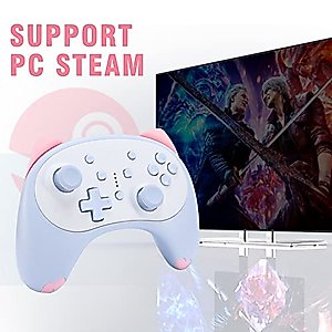 IINE Cute Switch Controller, Bluetooth Cartoon Kitten Nintendo Switch Controllers Wireless, Kawaii Light Switch Gaming PC Controller with TURBO/Double Vibration Function