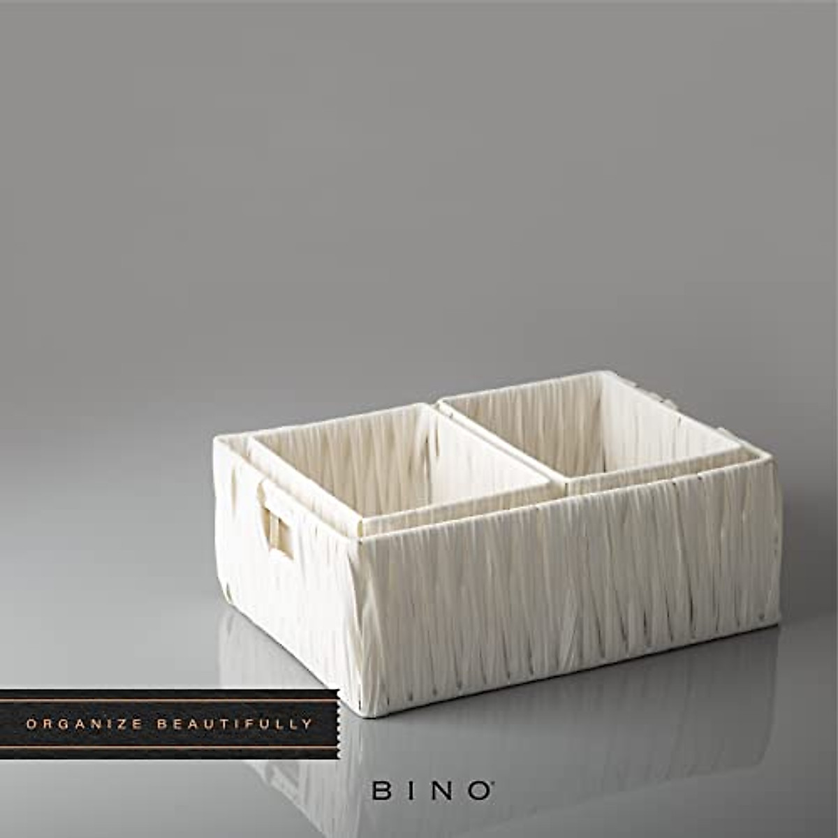 BINO 3 Pack Woven Resin Basket Organizer - Shelf Organizer with Built-in Carry Handles (White)