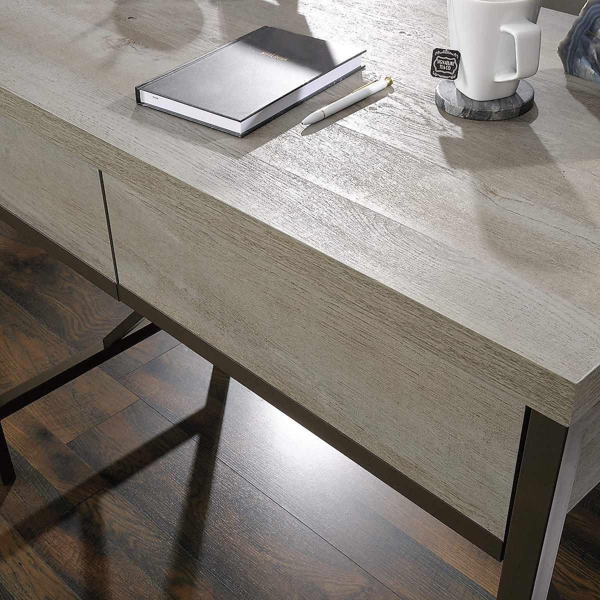 Sauder Manhattan Gate Work Table, L: 44.09" x W: 23.62" x H: 36.06", Mystic Oak Finish