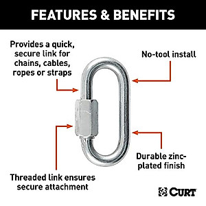 CURT 82903 Threaded Quick Link Trailer Safety Chain Hook Carabiner Clips, 5/16-Inch Diameter, 1,760 lbs., 2-Pack