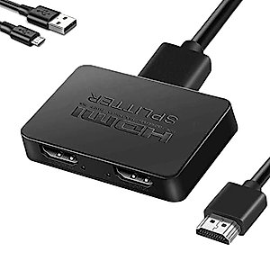 HDMI Splitter 1 in 2 Out, 4K HDMI Splitter for Dual Monitors, 1x2 HDMI Splitter 1 to 2 Amplifier Supports Full HD 1080P 3D for Xbox PS4 Fire Stick Blu-Ray HDTV (1 Source onto 2 displays)