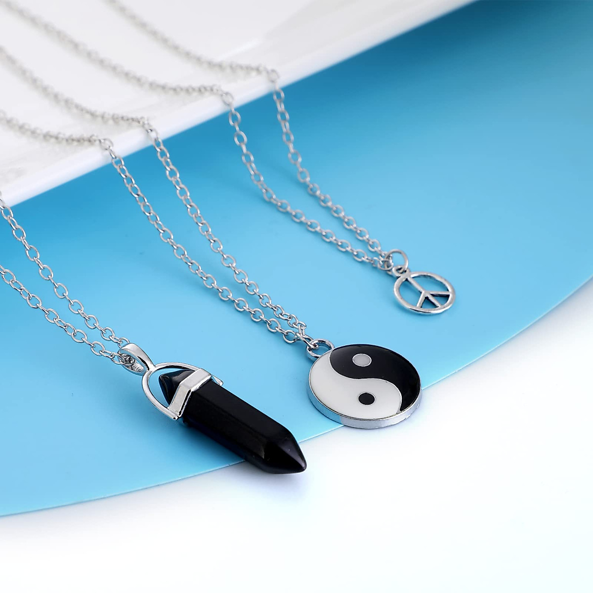 MJartoria Gothic Necklaces Chakra Yin Yang and Peace Sign Charm Pendant Multlayered Alloy Chain Choker Necklace Set Gothic Jewelry(Black)