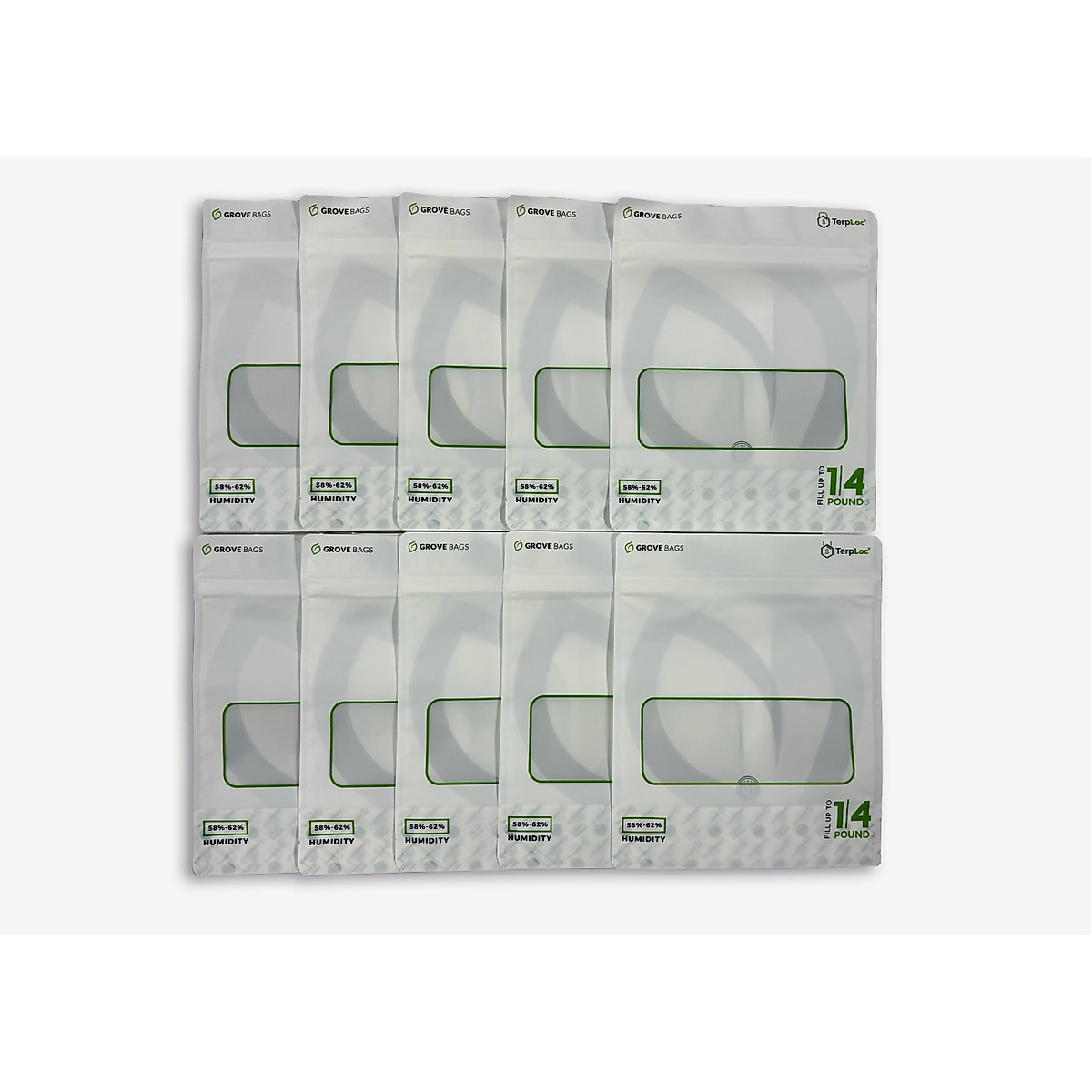 Official Grove Bags 1/4lb White Child Resistant Velvet Soft Touch 10-Pack - (10) 1/4lb White CR VST Terploc Pouches