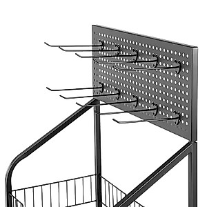 4-Tier Display Snack Rack,22.1lbs Load Metal Storage Shelf with Wheels & Hooks,10.2In Adjustable Tier Spacing Freestanding Snack Shelf Organizer for Pantry Kitchen Home Theater