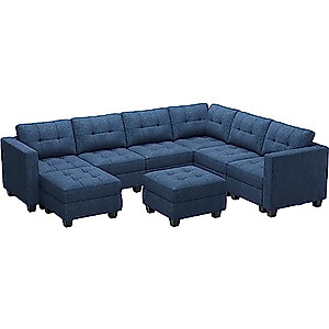 Belffin Modular Sectional Sofa Set with Ottomans Oversized U Shaped Sofa Set with Storage Seat Modular Sofa Couch with Reversible Chaises Modern Fabric Blue
