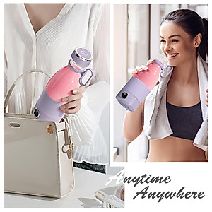 Portable Blender, MIAOKE 6 Blades Juicer Cup for Juice Shakes and Smoothies 350ml Mini Blender with Led Display Usb Rechargeable,3000Mah Rechargeable Battery, for Home Sports Outdoors Travel-Purple