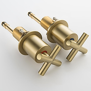 MR. FAUCET 2 Cross-Handle Gold Bathroom Sink Faucets with Waste Drain for 3 Hole 4-16 inch Deck Sink, Solid Brass Brushed Gold