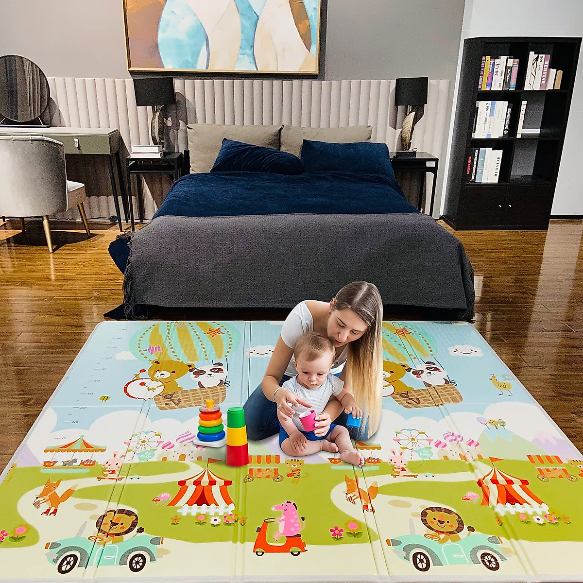 LuckyDove Baby Play Mat,Reversible Foldable Playmat,Portable Extra Large Thick Foam Crawling playmat for Infants,Babies,Toddlers,Indoor Outdoor Use,BPA Free Play Mat for Baby(with Travel Bag),78"*71"
