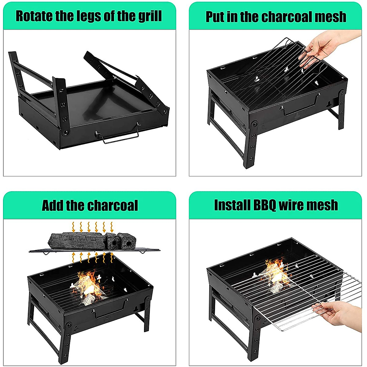 Barbecue Grill Portable BBQ Charcoal Grill Smoker Grill for Outdoor Cooking Camping Hiking Picnics Backpacking