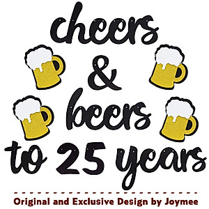 25th Birthday Decorations Cheers and Beers to 25 Years Banner Black Glitter Happy Birthday Wedding Anniversary Party Supplies