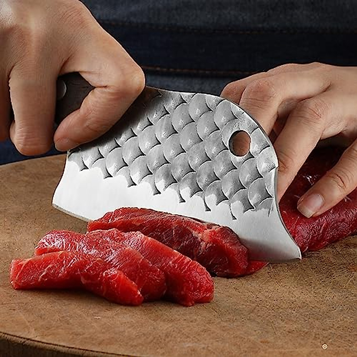 Fubinaty 5 Inch Chef Knife Set Handmade Forged Squama Pattern Kitchen Cleaver Knives High Carbon Steel Cooking Knife with Full Tang Wood Handle and PU Leather Sheath for Home Restaurant Camping BBQ