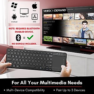 Macally Bluetooth Keyboard with Touchpad for Easy Media Control - Perfect TV Wireless Keyboard with Trackpad for Samsung LG HTPC Mac - Small - Smart TV Keyboard