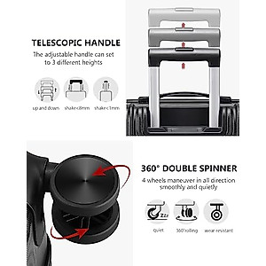 SunnyTour Expandable Luggage Sets with Double Spinner Wheels, 3 Piece Hard Suitcase Set for Short Trips and Long Travel, Black