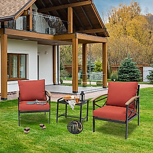 VARVIND 3 Pcs Outdoor Patio Furniture Set,Patio Conversation Sofa Set with Side Table,All Weather Patio Bistro Set,Outdoor Porch Chairs with Cushion for Garden,Backyard,Lawn,Poolside(Red)