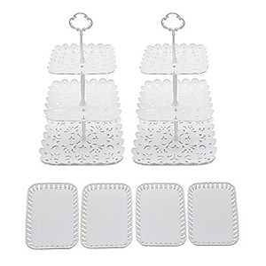 Set of 6 PCS Plastic Party Cake Stand and Cupcake Holder Fruits Dessert Display Plate Table Decoration for Wedding Birthday Party Celebration (Square)