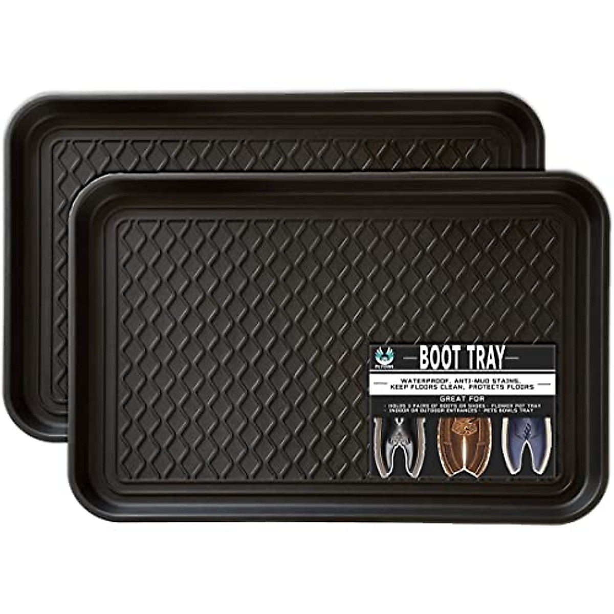 Flyowl Boot Tray for Entryway Indoor, 2 Pack 24 x 16 inch Heavy Duty Shoe Mat for All Weather, Use to Store Shoes&Boot, Pets' Feeder, Plants, Tools.