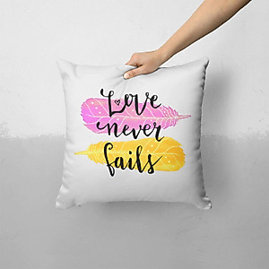 iiRov Yellow and Pink Love Never Fails - Custom Decorative Home Decor Indoor or Outdoor Throw Pillow Cover for Sofa, Bed or Couch Cushion (Pillow CASE Cover ONLY)
