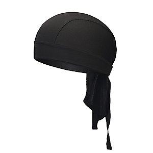 KXF Do Rag Skull Cap Beanie for Men Sweat Wicking Bandana Headbands Pirate Hat Cooling Helmet Liner Biker Head Wrap for Cycling Running Sports Black